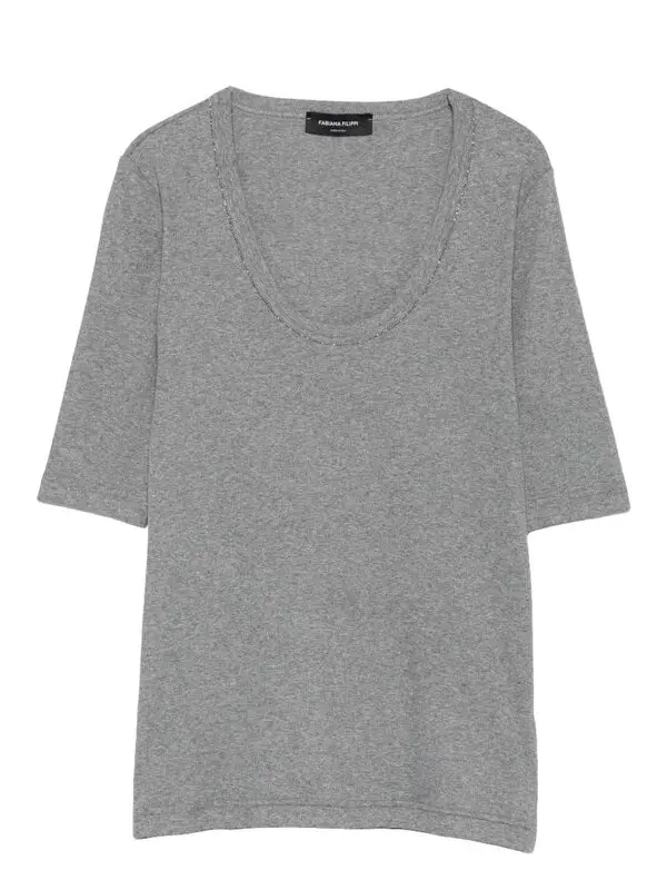 Fabiana Filippi Embellished Scoop-neck T-shirt - Grey