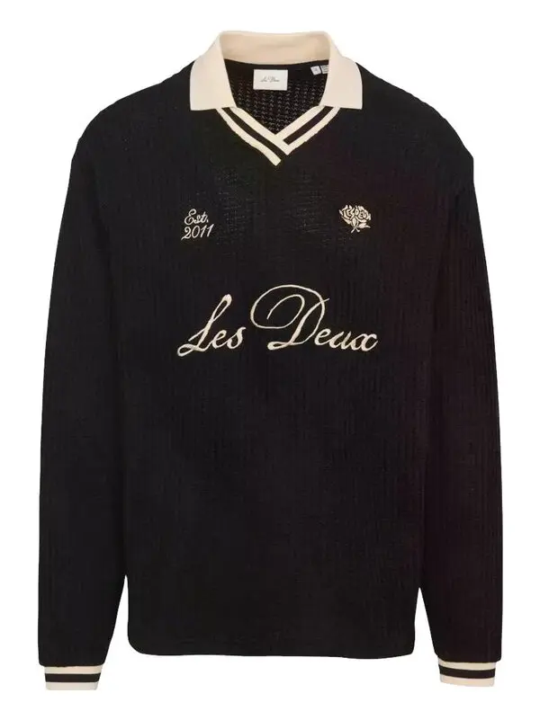 LES DEUX Logo-embroidered V-neck Sweater - Black