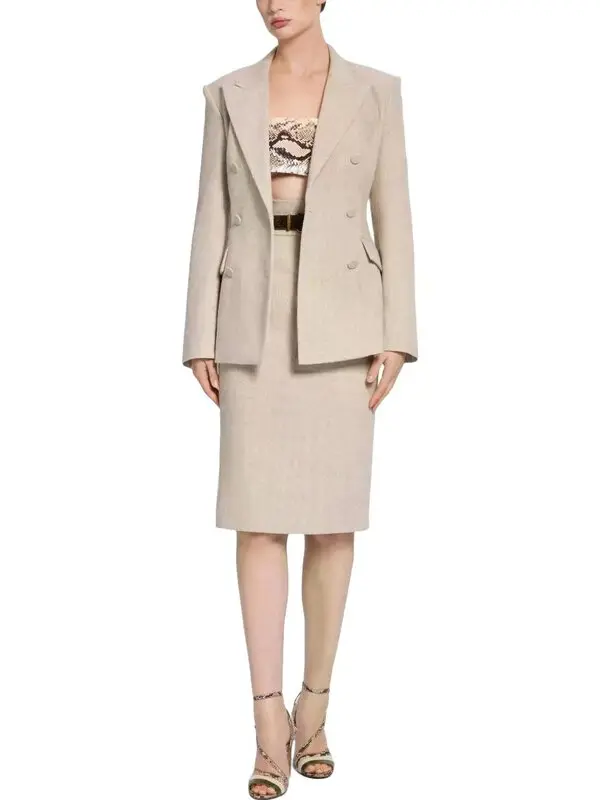 Elie Saab Belted Pencil Midi Skirt - Neutrals