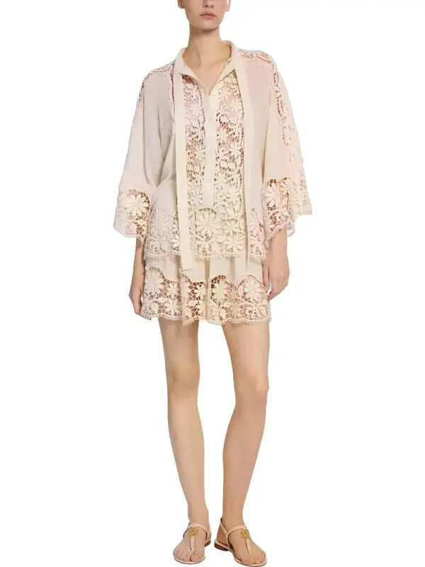 Elie Saab Macramé Silk Blouse - Neutrals