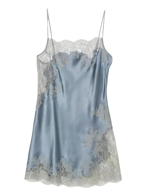 Carine Gilson Lace-trim Silk Nightdress - Blue