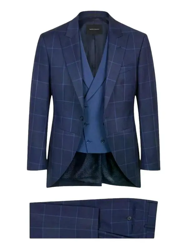 RAMON SANJURJO Check-pattern Three-piece Suit - Blue