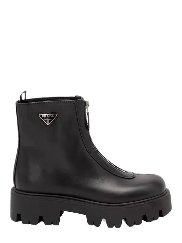 Prada Zipper Leather Boots - Black