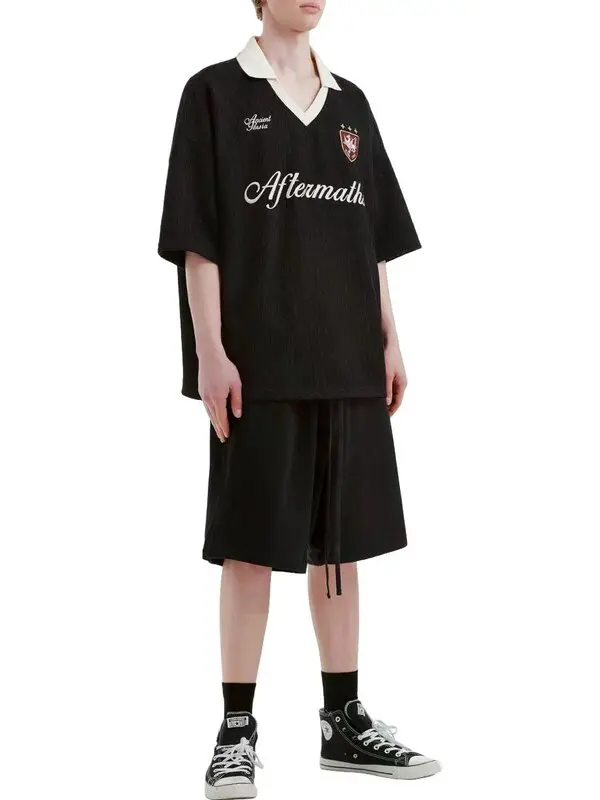 AFTERMATHS Drawstring-waist Logo-patch Shorts - Black