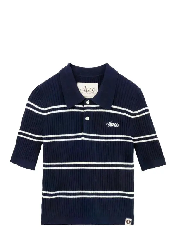 AAPE BY *A BATHING APE Striped Ribbed-knit Polo Top - Blue