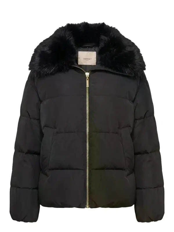 TWINSET Faux Fur-collar Zip-up Puffer Jacket - Black
