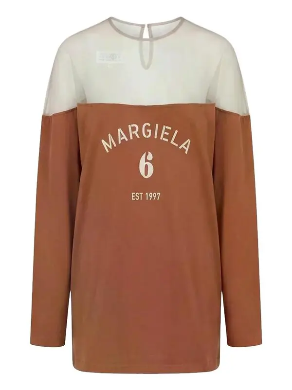 MAISON MARGIELA Logo-print Panelled T-shirt - Brown