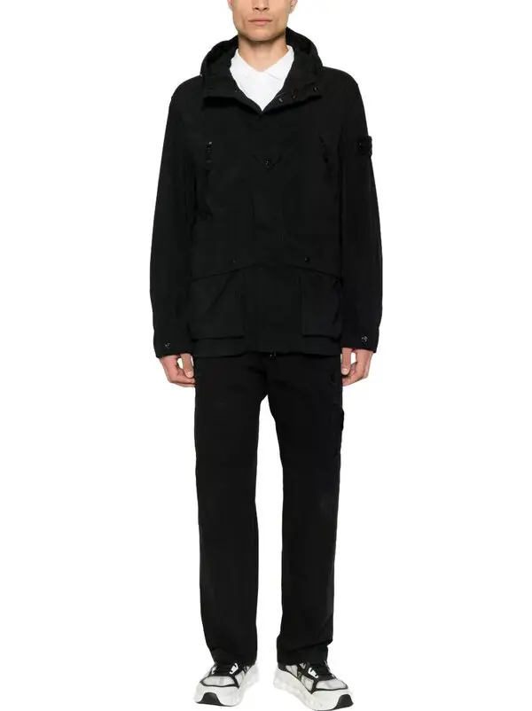 Stone Island Hooded Logo-patch Parka - Black