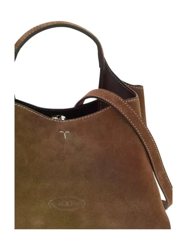 TOD'S Micro T-stitch Suede Tote Bag - Brown