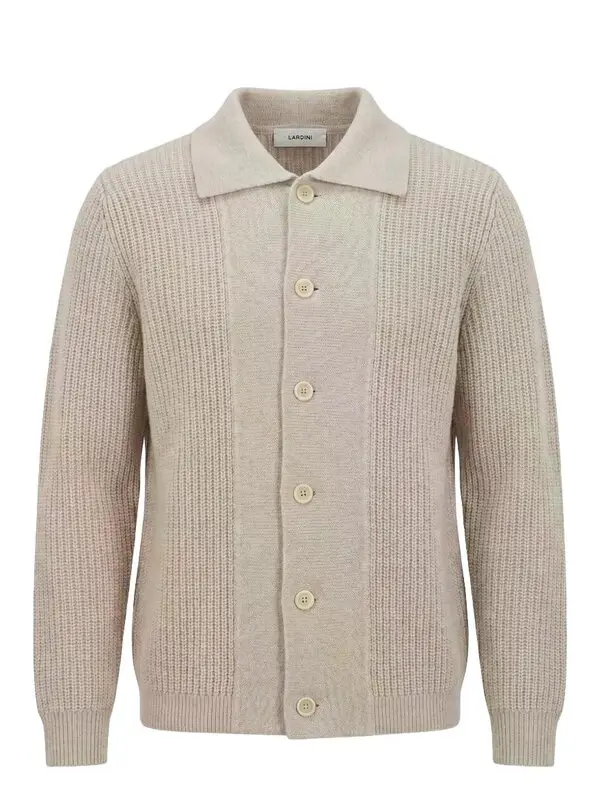 LARDINI Ribbed-knit Button-down Wool Cardigan - Neutrals