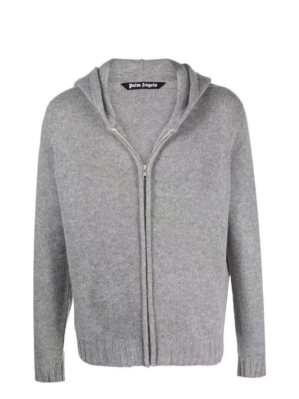 Palm Angels Intarsia-logo Zip-up Hoodie - Grey
