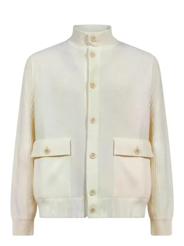 LARDINI Ribbed-knit High-neck Jacket - Neutrals