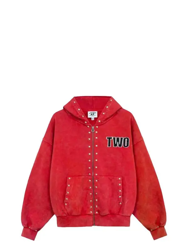 TWOJEYS Studded Zip-up Hoodie - Red