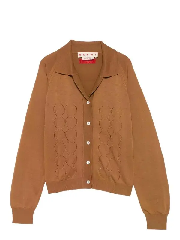 Marni Logo-embroidered Pointelle-knit Cardigan - Brown