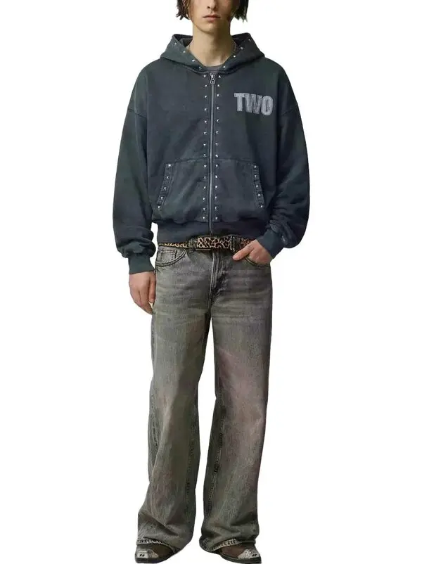 TWOJEYS Studded Zip-up Hoodie - Grey