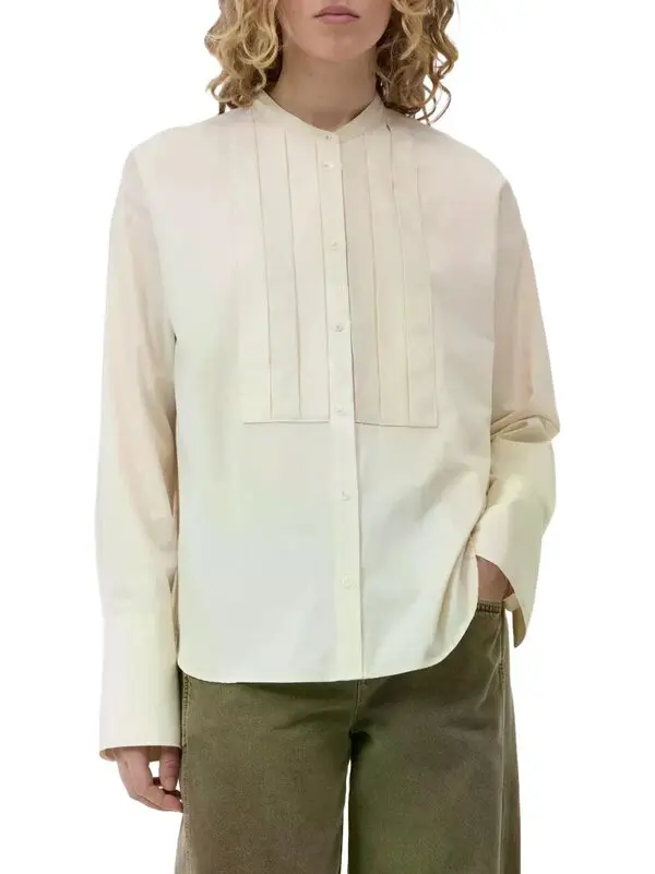 Closed Pleated Bib-front Shirt - Neutrals
