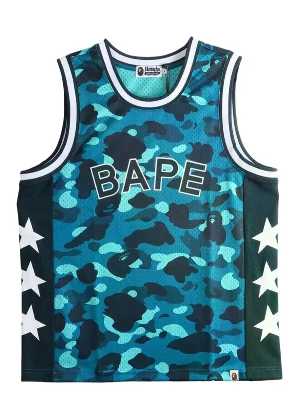 A BATHING APE Camo-print Star-patch T-shirt - Blue