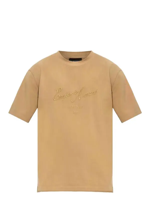 Emporio Armani Logo-embroidered T-shirt - Neutrals