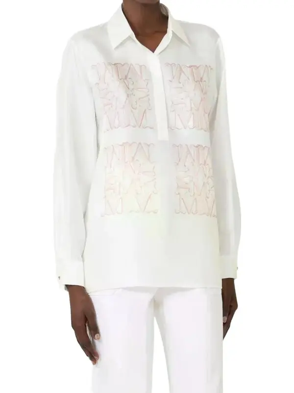 Max Mara Logo-embroidered Silk Shirt - Neutrals