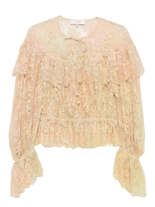 Sea Ruffled Lace Blouse - Neutrals