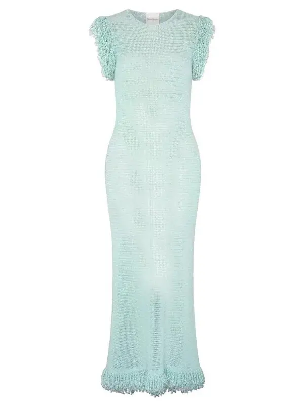 Paris Georgia Fringed Fishnet Dress - Blue