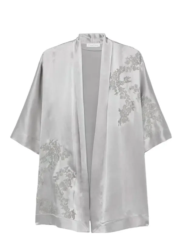Carine Gilson Lace-trim Silk Kimono - Grey