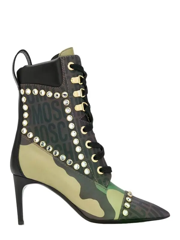 Moschino Crystal-embellished Camouflage-print Boots - Green