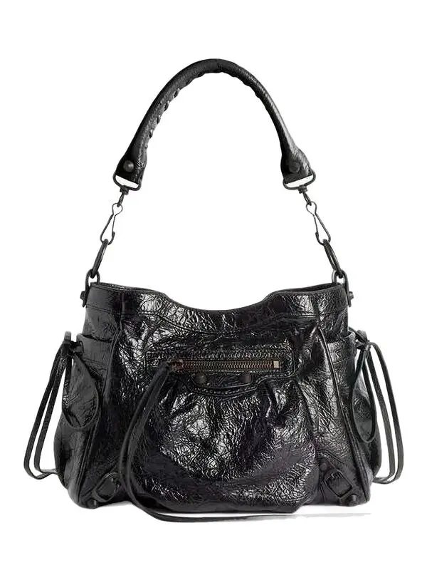 Balenciaga Le City Crinkled Leather Tote Bag - Black