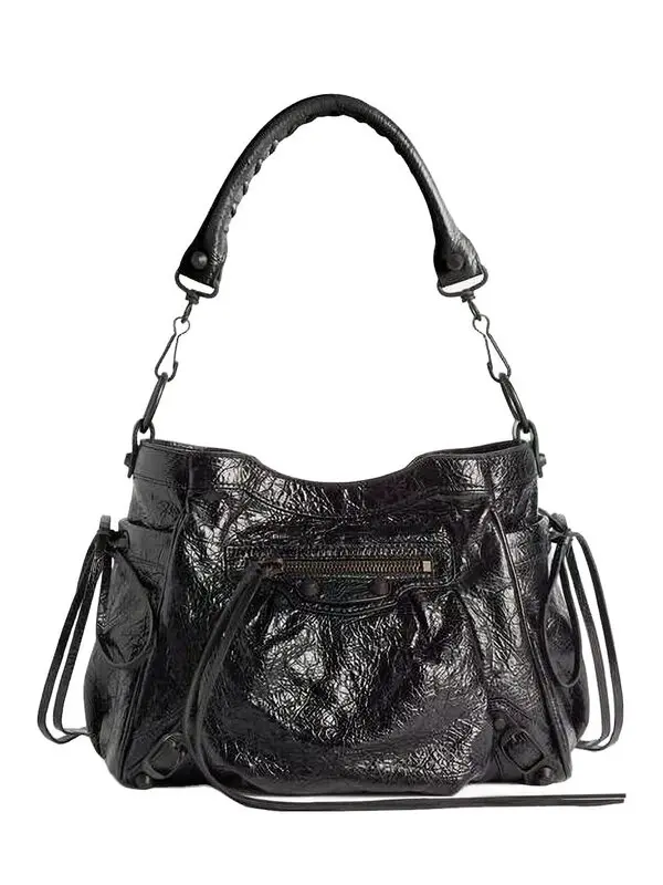 Balenciaga Le City Crinkled Leather Tote Bag - Black