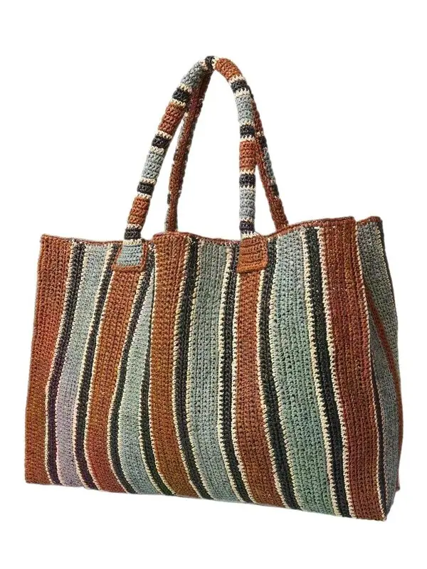 GABRIELE FRANTZEN Striped Crocheted Tote Bag - Brown