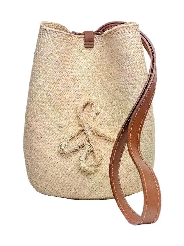 Ruslan Baginskiy Logo-embroidered Straw Pouch Bag - Neutrals
