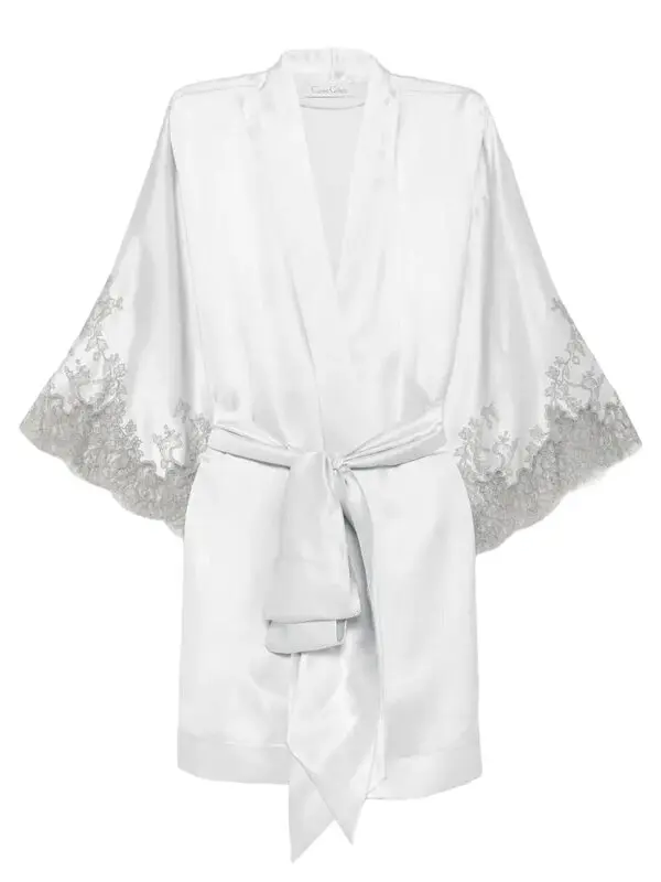 Carine Gilson Lace-trim Silk Dressing Gown - Grey