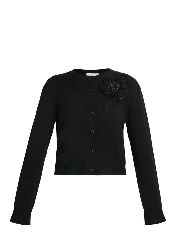 Erdem Bead-embellished Merino Wool Cardigan - Black