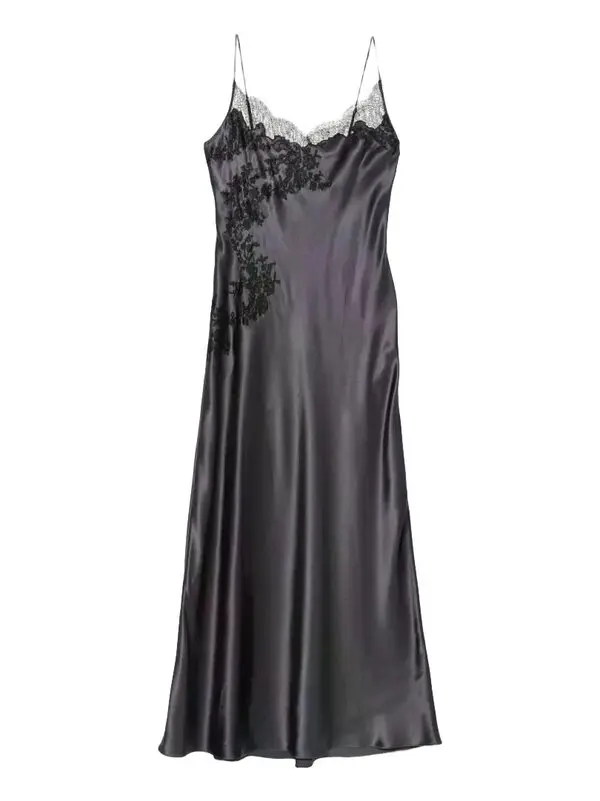 Carine Gilson Lace-trim Silk Nightdress - Grey
