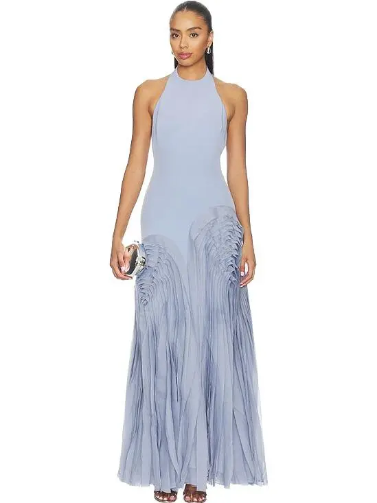 AMUR Elani Pleated Gown In . Also - Blue