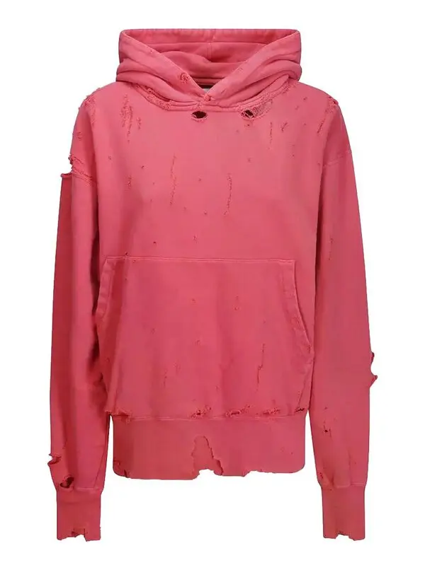 KURO More Damage Distressed Washed Hoodie - Red