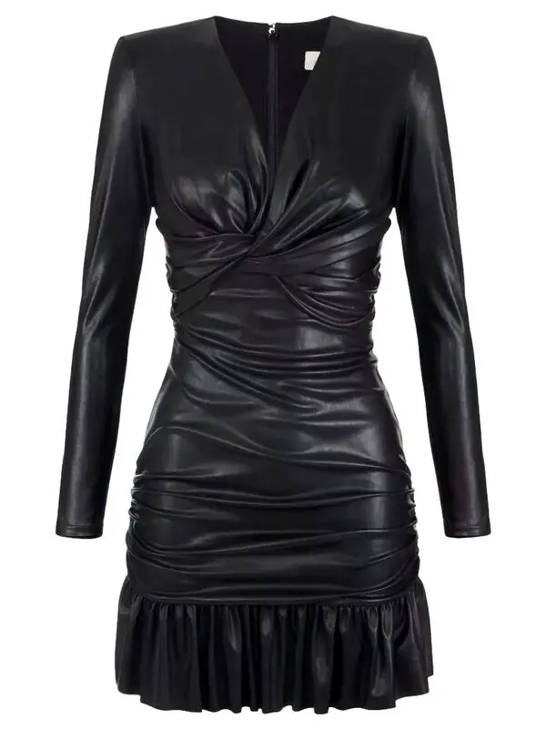Elisabetta Franchi V-neck Ruched Mini Dress - Black