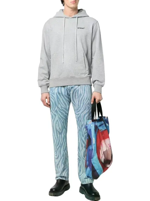 Off-White Logo-embroidered Organic Cotton Hoodie - Grey