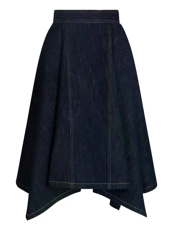 PATOU Handkerchief-hem Denim Midi Skirt - Blue