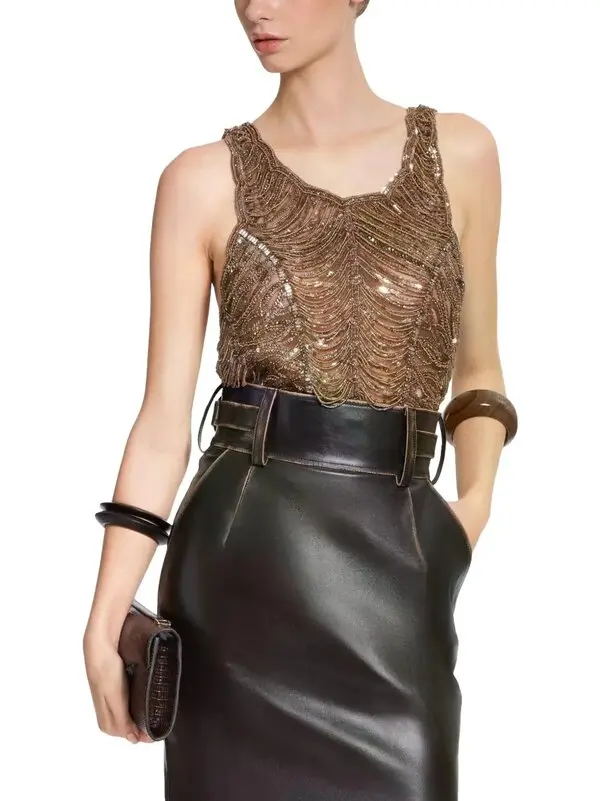 Elie Saab Bead-embroidered Tank Top - Brown