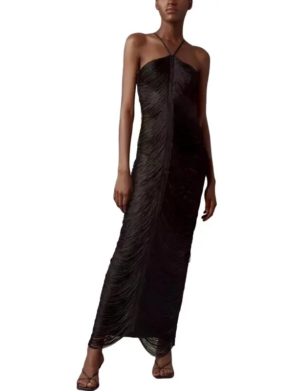 ELDORADO Fringe-trimmed Halterneck Maxi Dress - Black