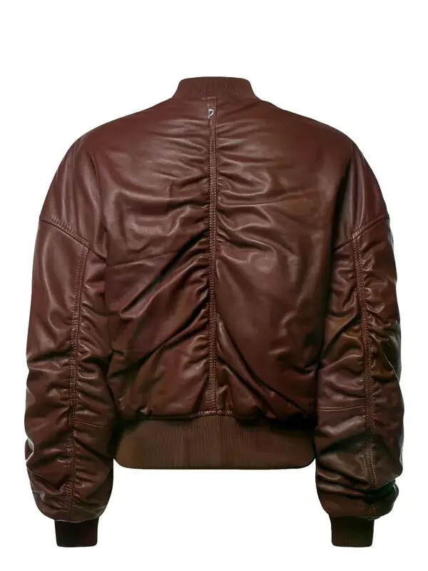 DONDUP Ruched Leather Bomber Jacket - Brown