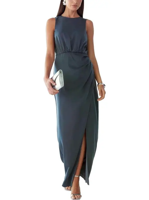 ST MRLO Gathered Wrap-style Maxi Dress - Blue