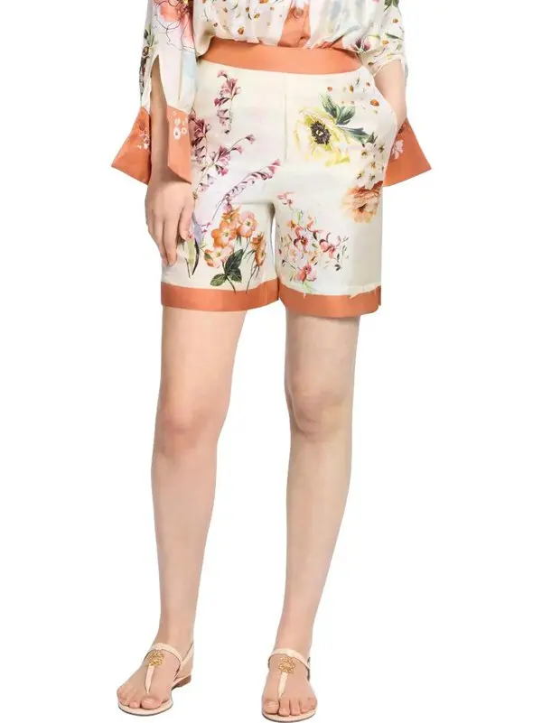 Elie Saab Floral-print Silk Shorts - Neutrals