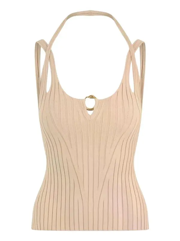 Roberto Cavalli Ribbed-knit Halterneck Top - Neutrals
