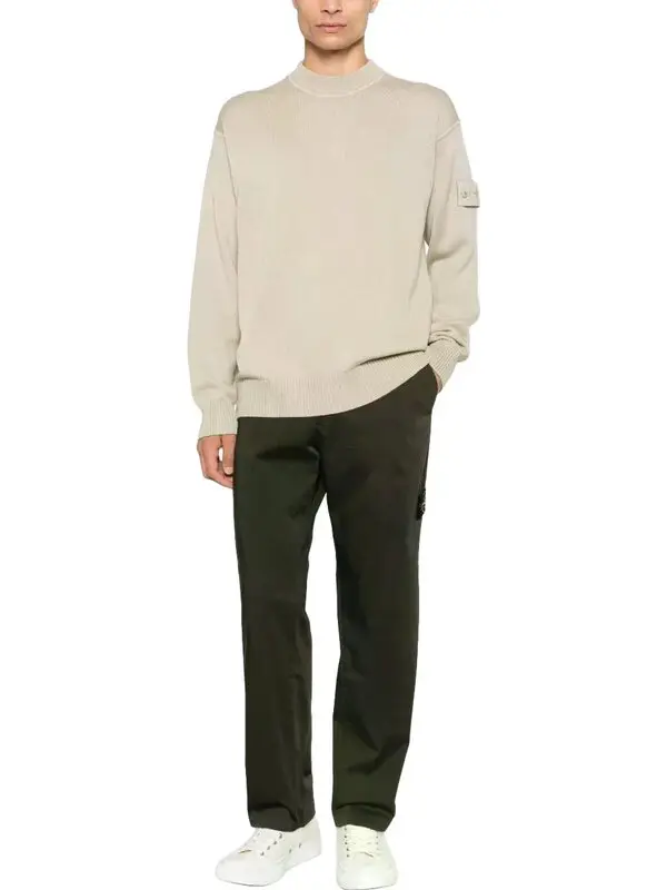 Stone Island Logo-patch Ribbed-trim Sweater - Neutrals