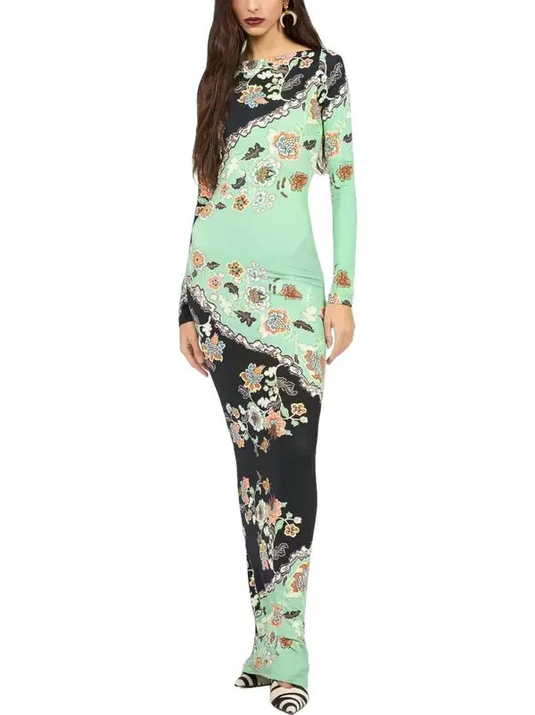 Roberto Cavalli Floral-print Long-sleeve Maxi Dress - Black