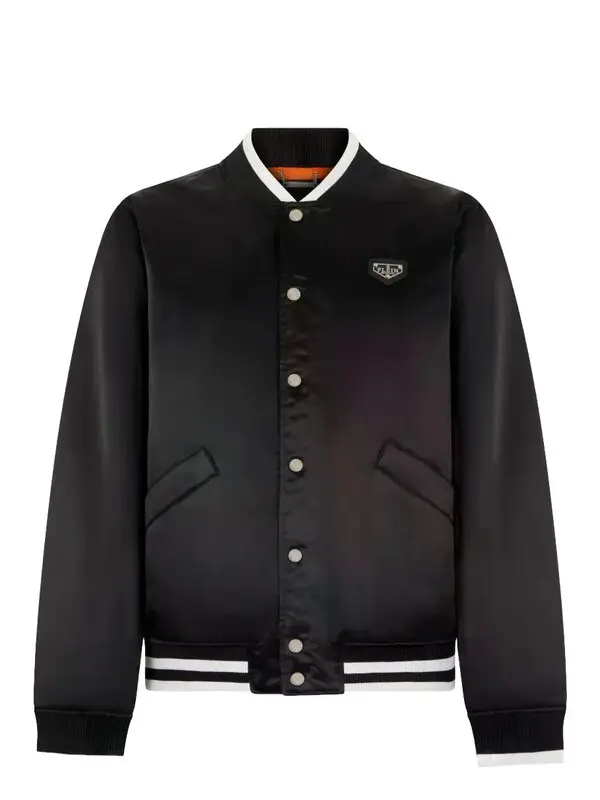 Philipp Plein Satin College Bomber Logo Jacket - Black