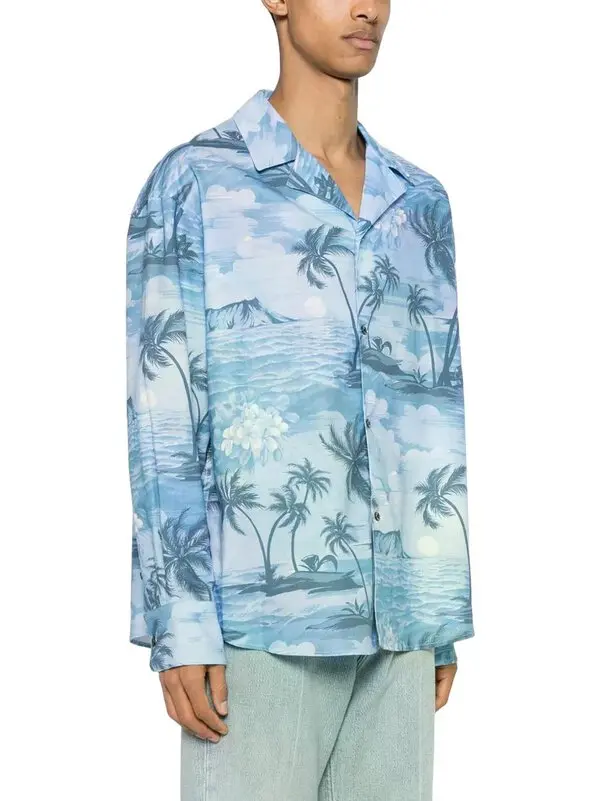Palm Angels Sunset-print Bowling Shirt - Blue