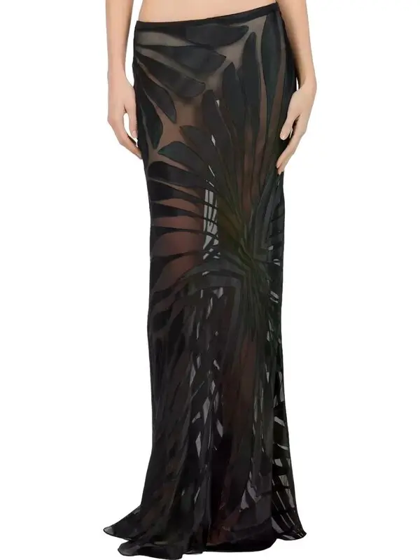 Roberto Cavalli Sheer Ray Print Maxi Skirt - Black